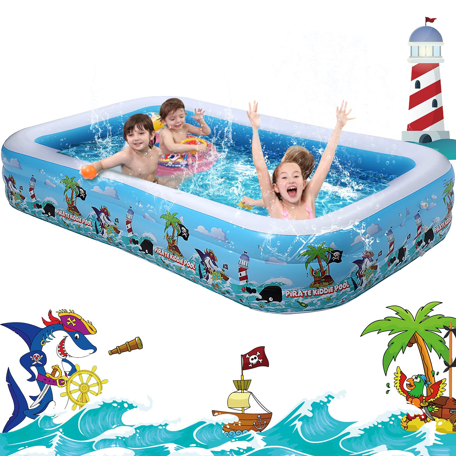 Buy 10 ft Inflatable Swimming Pool, Rectangular Above Ground Pool for ...