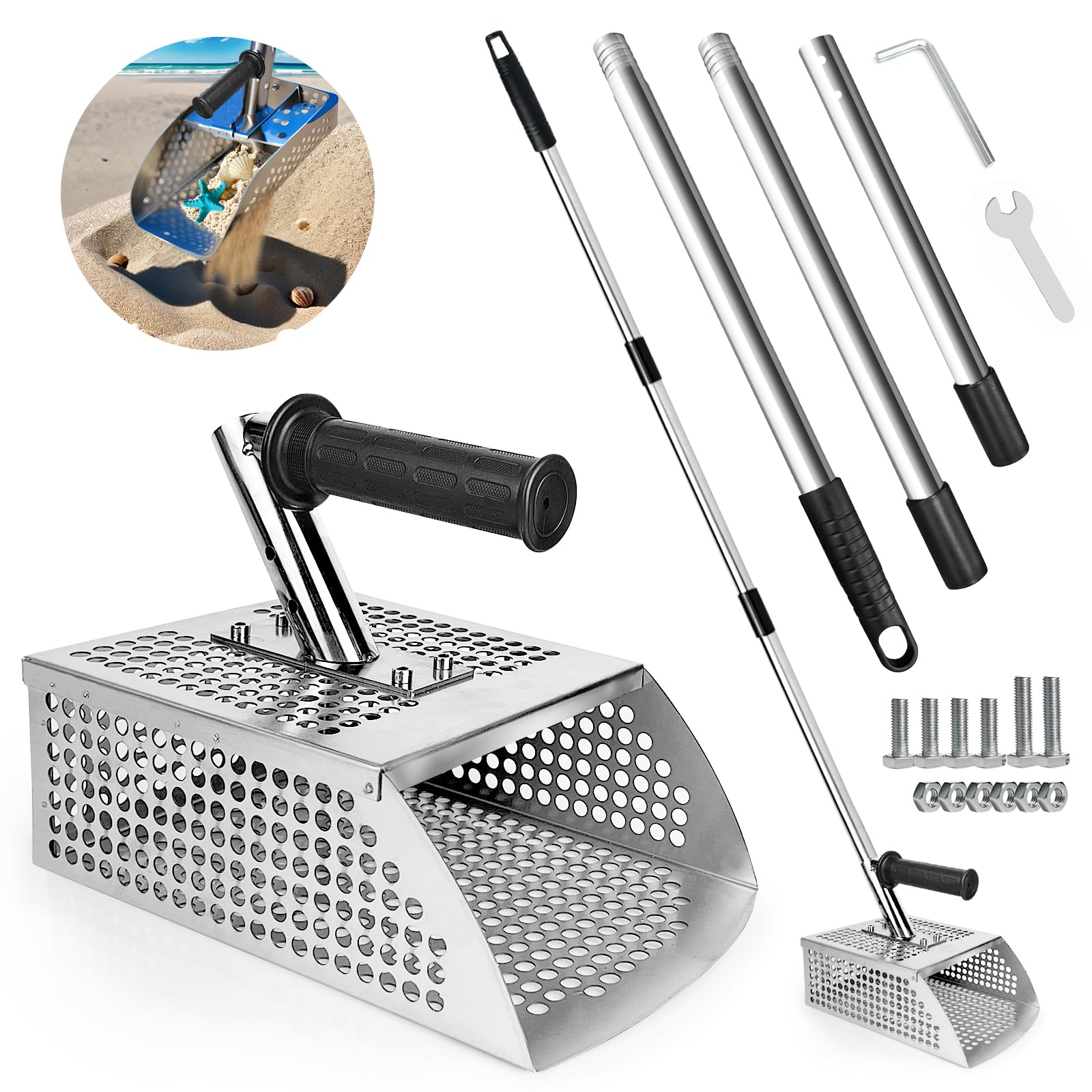 Amazon.com: Sand Flea Rake Long Handle Sand Scoop - Detection Tool with ...