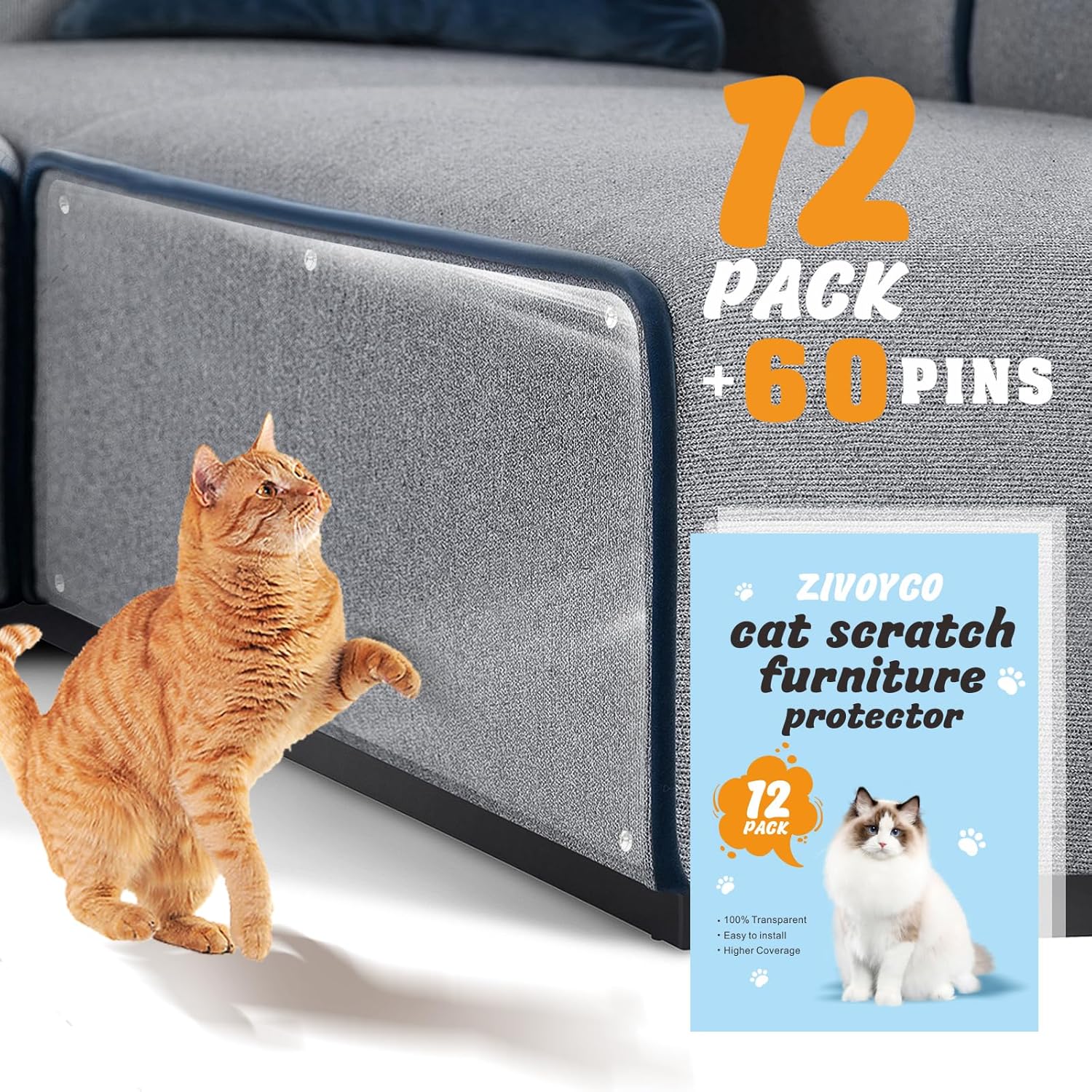 Amazon.com : Cat Scratch Furniture Protector 12 PACK-60PINS, Couch ...