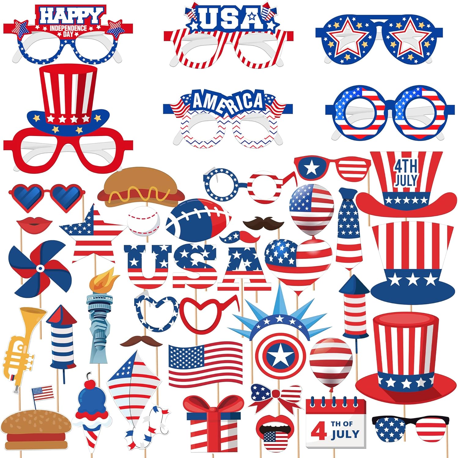 Amazon.com: 4th of July Photo Booth Props - 38 Pieces | 4th of July ...