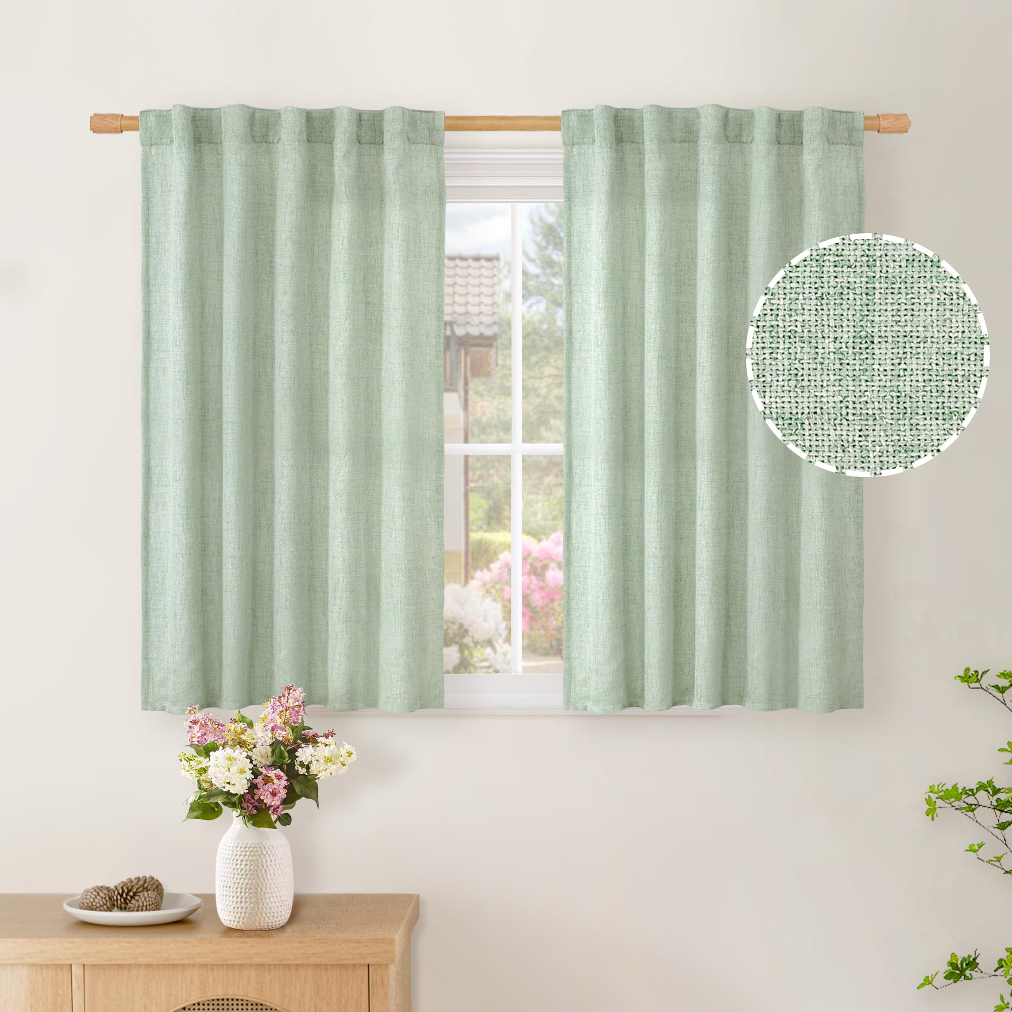 Amazon.com: BGment Sage Linen Curtains 36 Inch Length for Kitchen ...