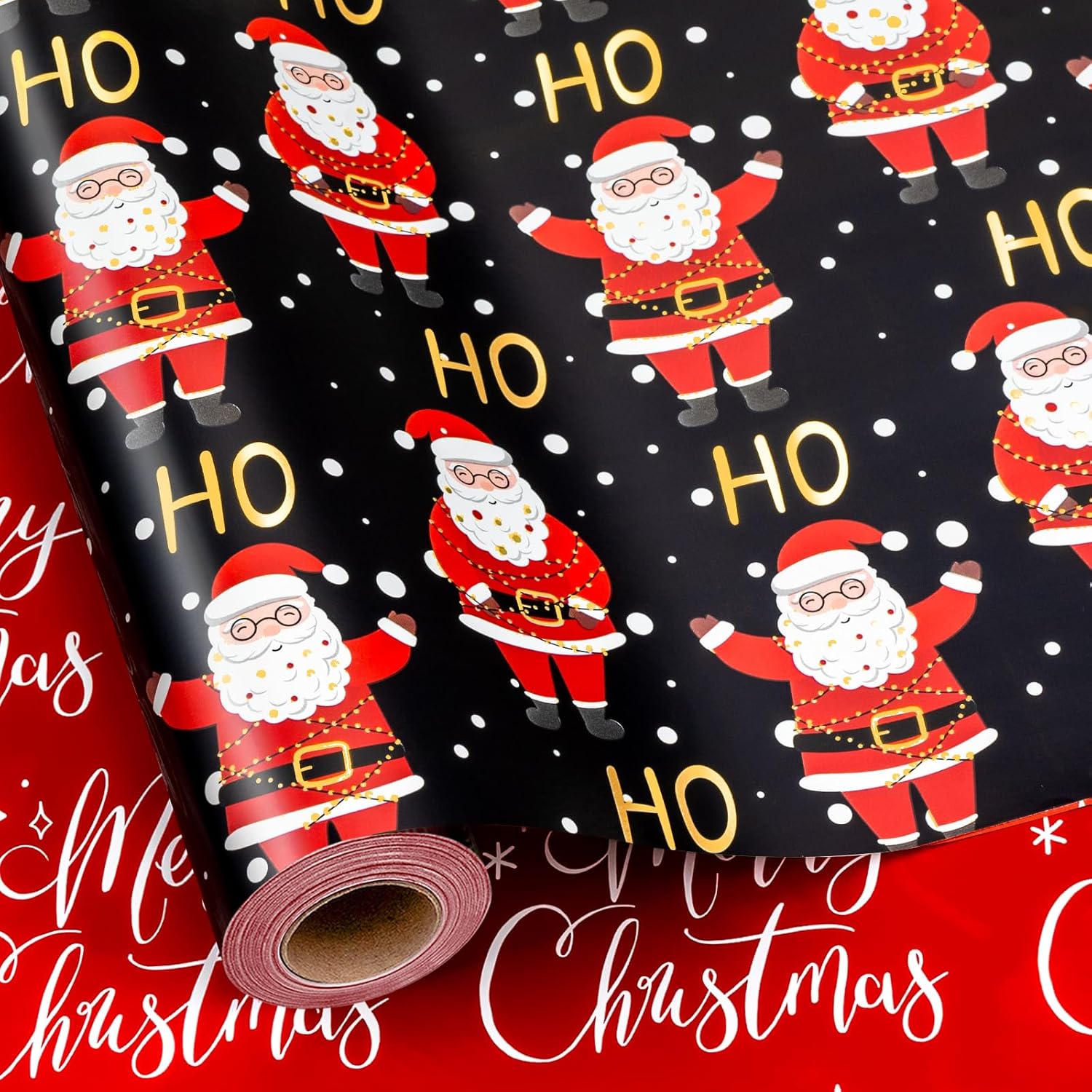 Amazon.com: MAYPLUSS Black Christmas Wrapping Paper, Santa Wrapping ...
