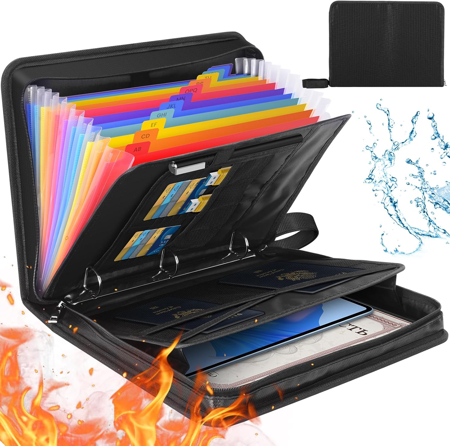 Fireproof Accordion File Organizer with 3-Ring Binder, 12 Pocket ...