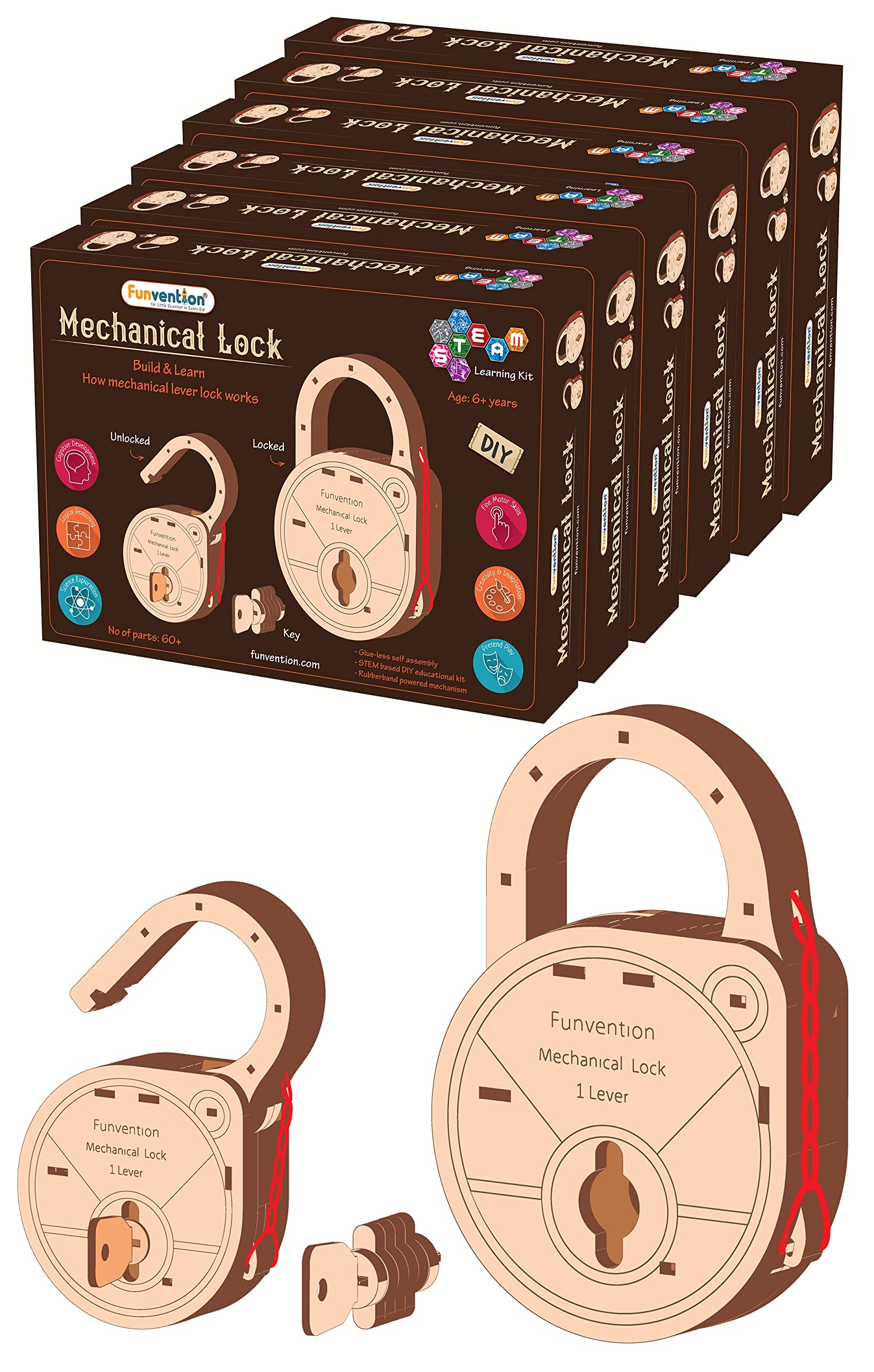 Funvention DIY Mechanical Lock with Key (Pack of 6) - Build Working ...