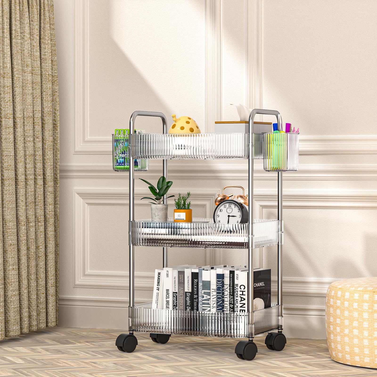 Amazon.com: WASJOYE 3-Tier Acrylic Storage Cart with Storage Baskets ...