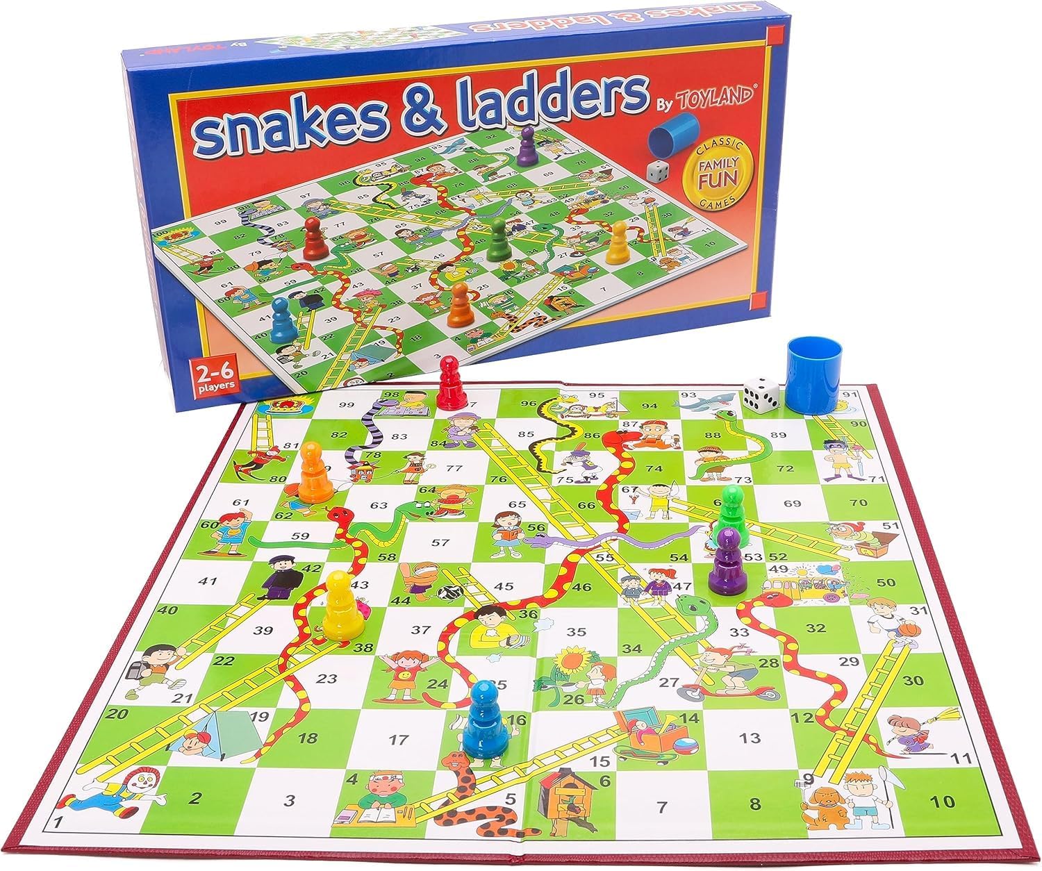 Toyland® 9 Piece Snakes & Ladders Game with Foldable Board & Storage ...