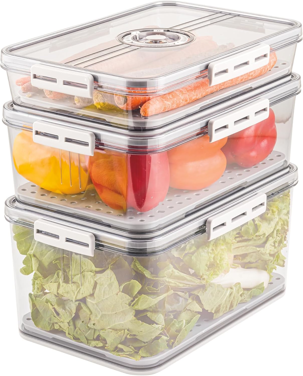 Amazon.com: 3 Pack Vegetable and Fruit storage Containers for fridge ...