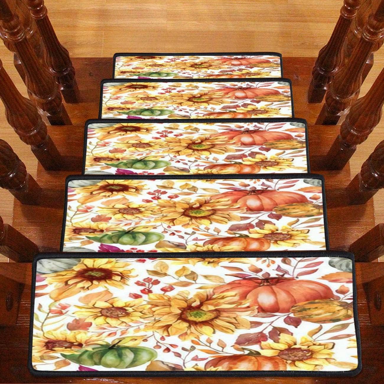 Amazon.com: Watercolor Seamless Sunflowers Heads Pumpkins Autumn Leaves ...