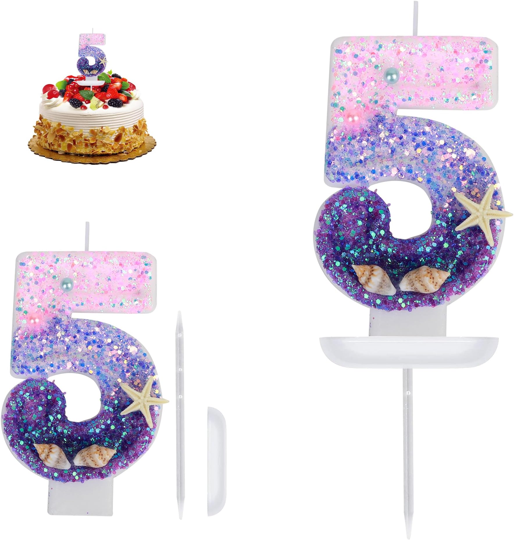 Amazon.com: Birthday Candles, Number 5 Candle, Mermaid Theme Birthday ...