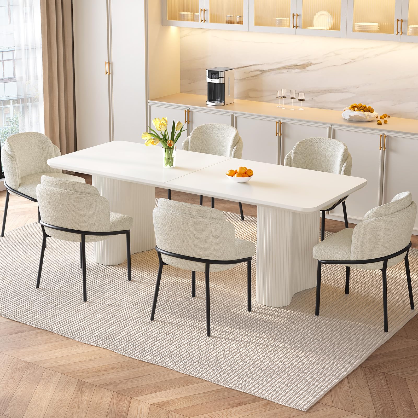 Amazon.com - QEZEOM 7-Piece Kitchen Table with 6 Upholstered Chairs ...