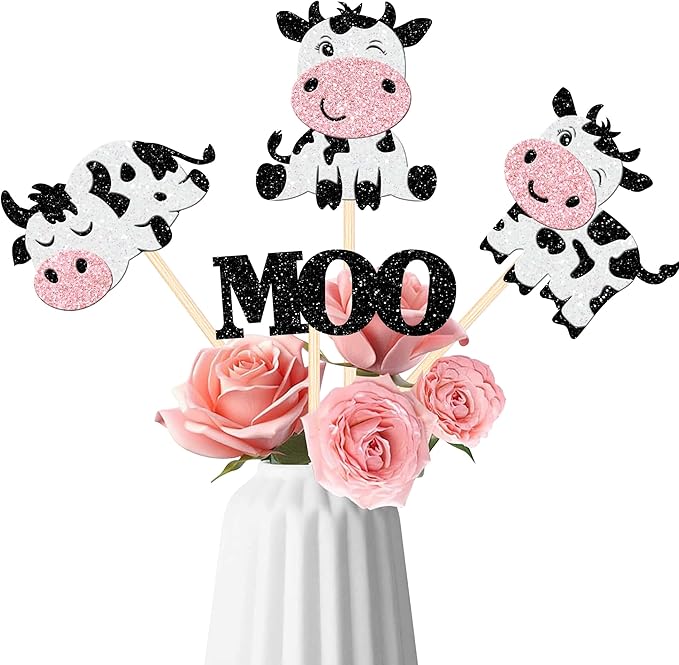 Amazon.com: 12 PCS Cow Centerpiece Sticks Double Sided Farm Animals Moo ...