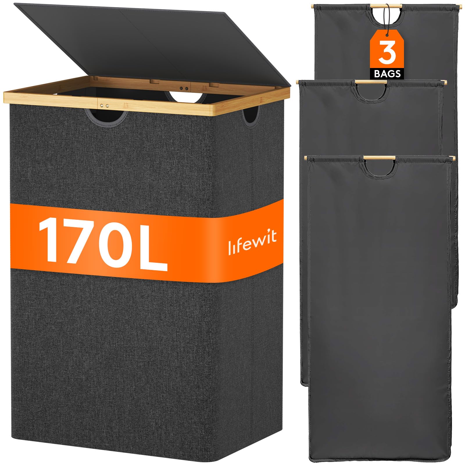 Amazon.com: Lifewit 170L Triple Laundry Hamper with Lid, Extra Large ...