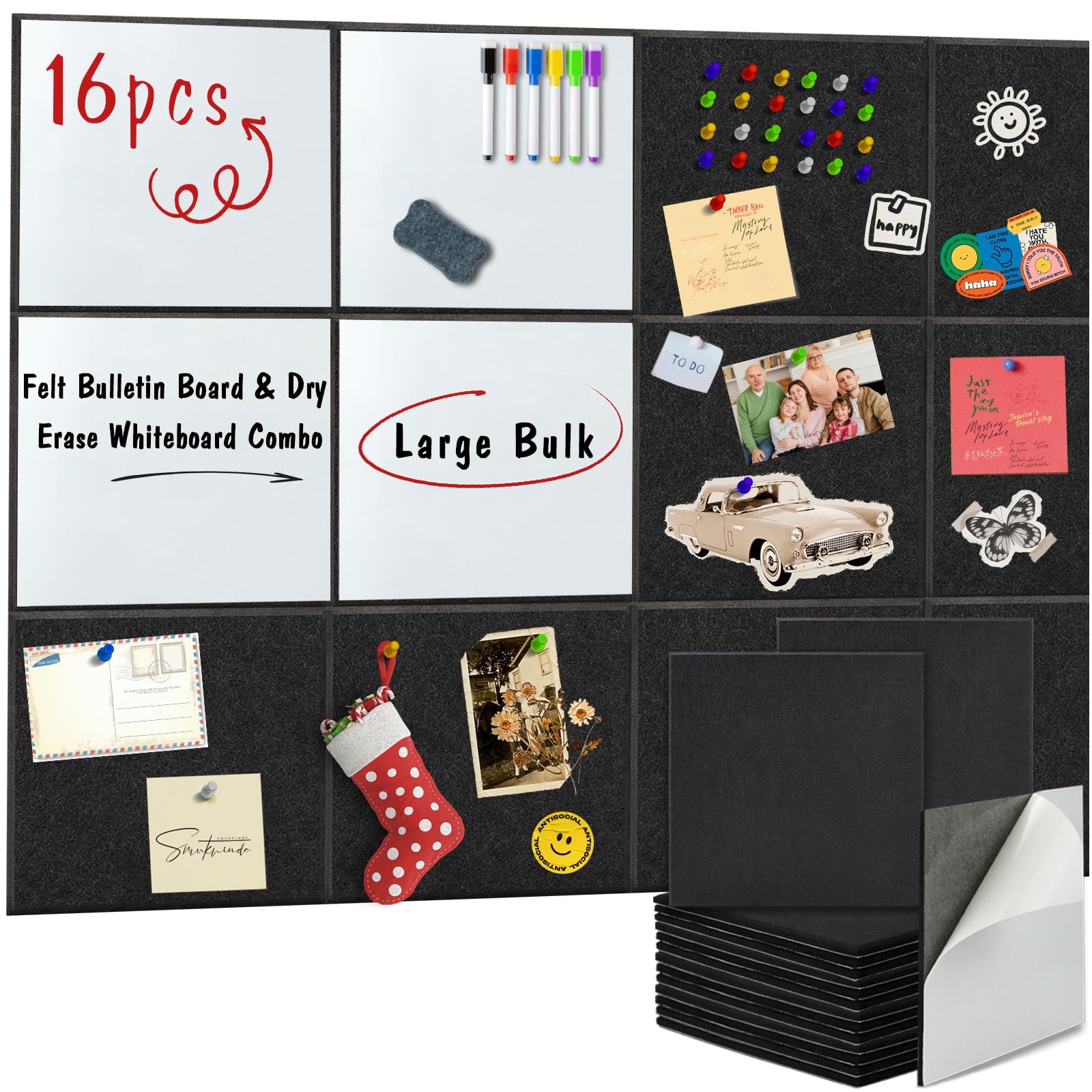 Amazon.com : BXI Felt Bulletin Board with Pins & Magnetic Dry Erase ...