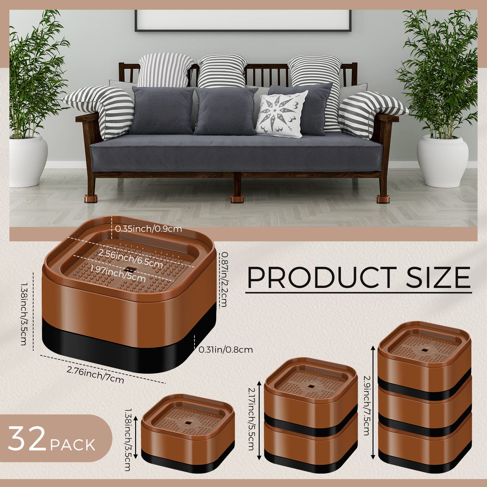 Ecally 32 Pack Furniture Risers Adjustable Bed Risers Desk Leg Risers 1 ...