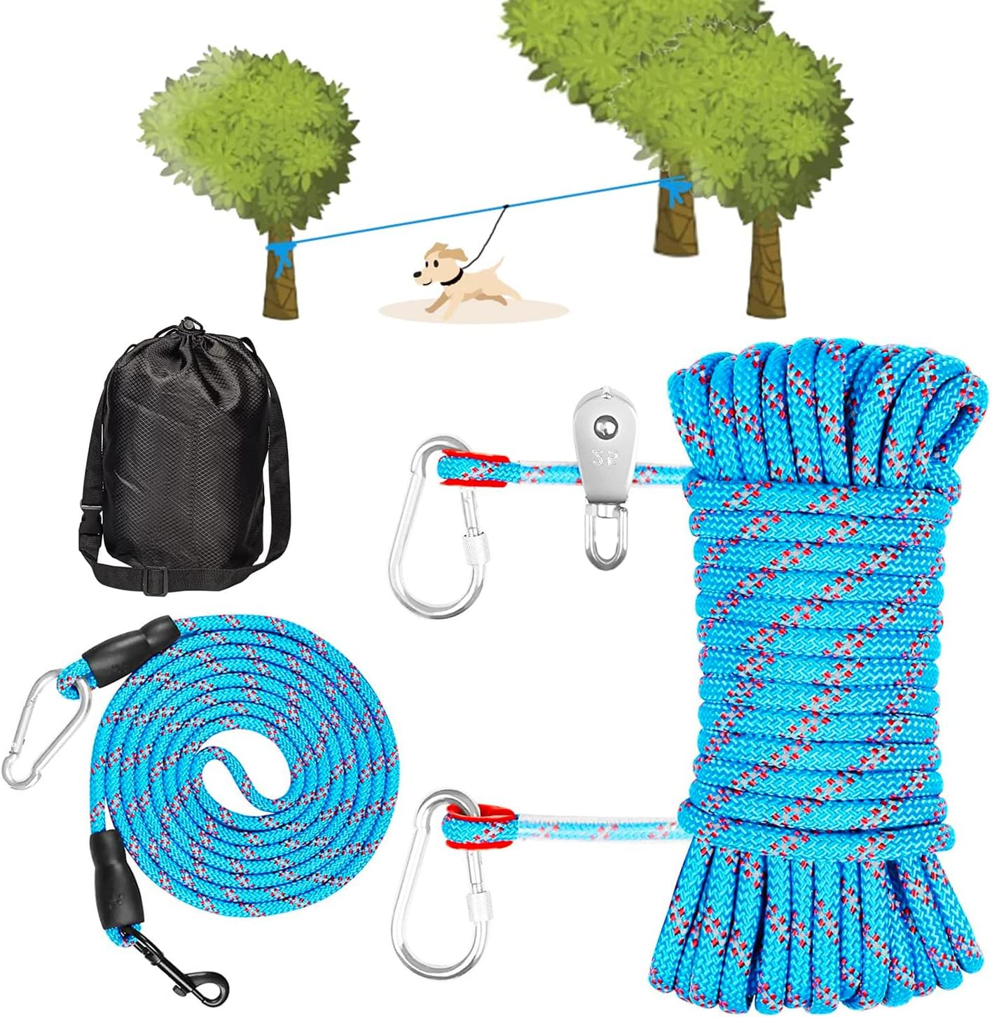 Dog Tie Out Cable -OZHOMY 50ft Portable Dog Run Trolley System with ...