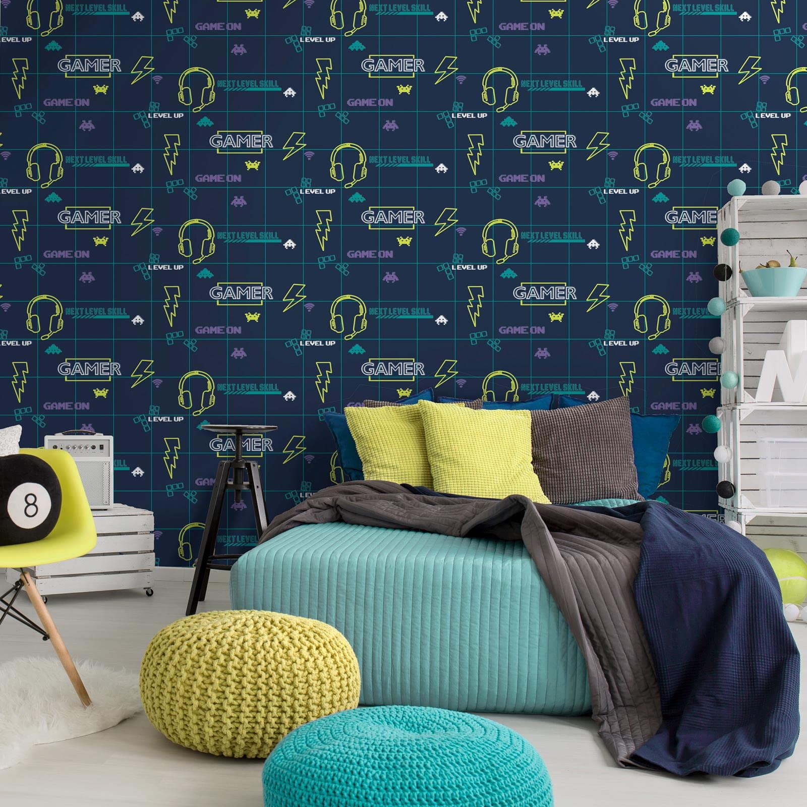 Holden Gamer Wallpaper Retro Gaming Navy Blue/Neon Yellow 13310 ...