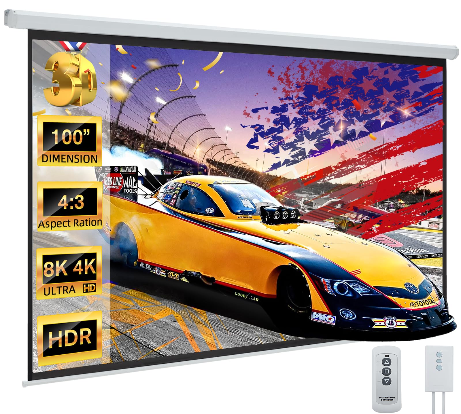 Amazon.com: YODOLLA 100" Projector Screen Motorized 4:3, 4K HD Pull ...