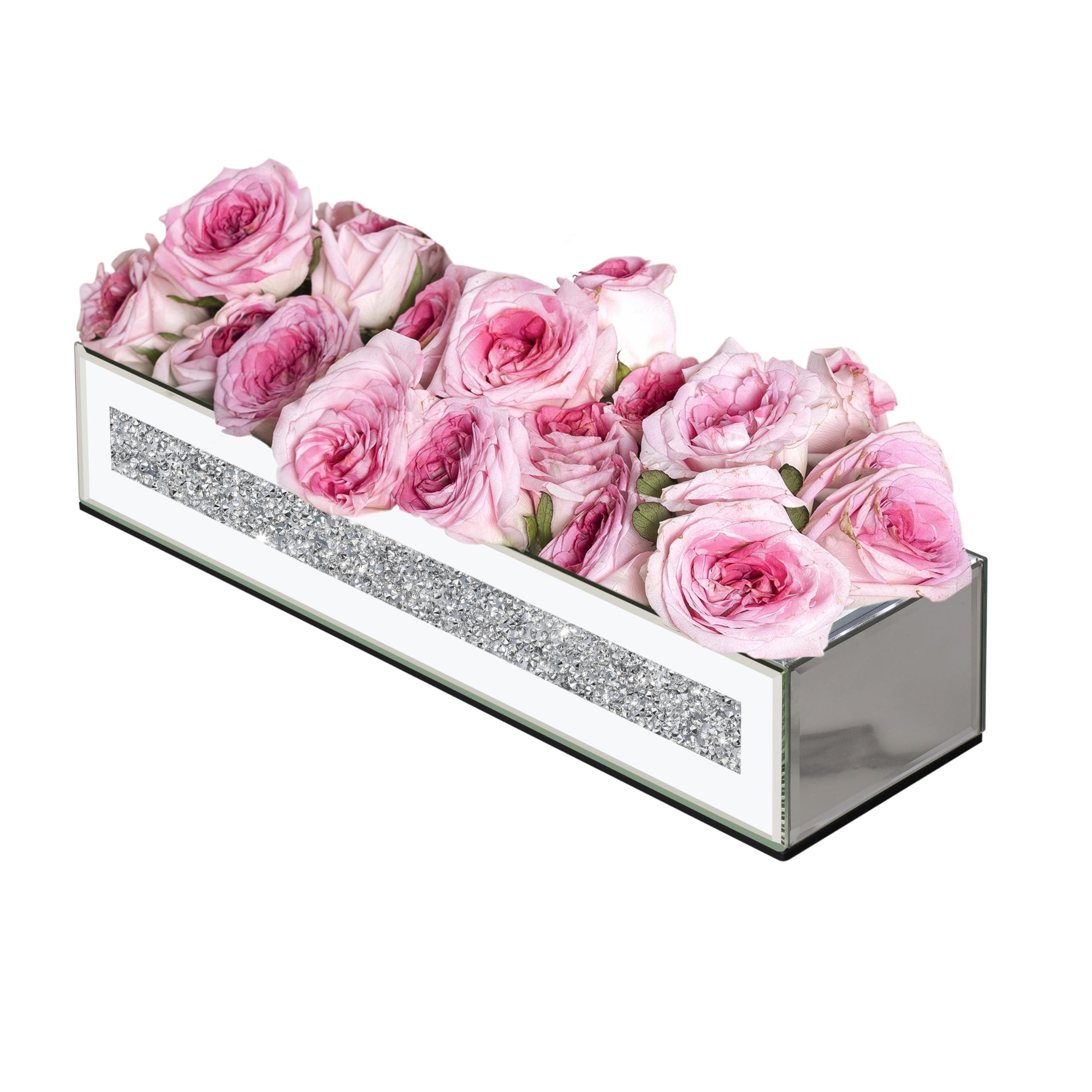 Amazon.com: blingworld Flower Vase Rectangular Crushed Diamond Mirrored ...