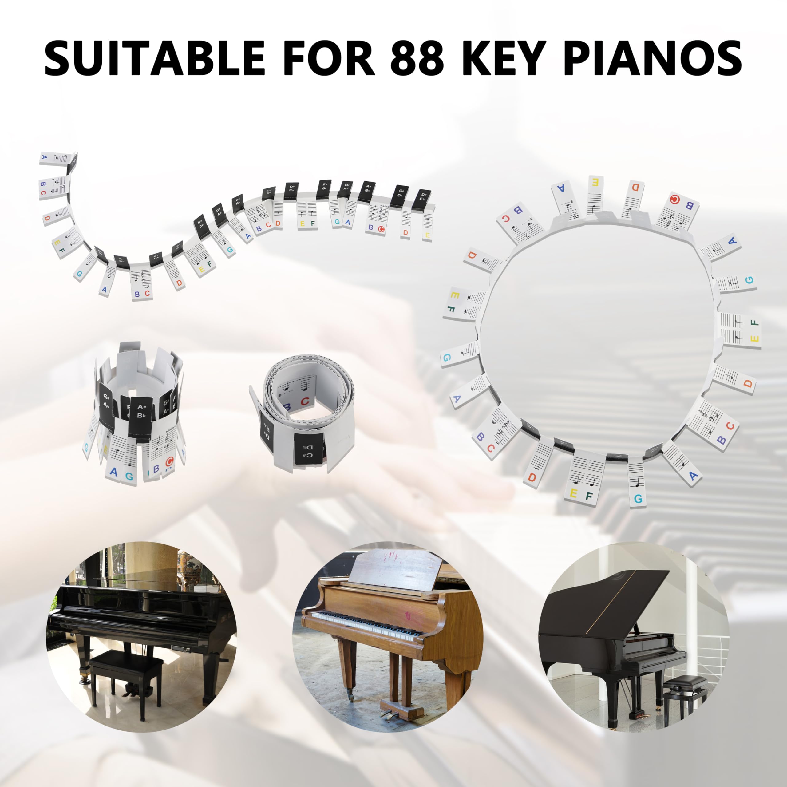 Snapklik.com : 88 Keys Upgraded Colorful Removable Piano Keyboard Note ...