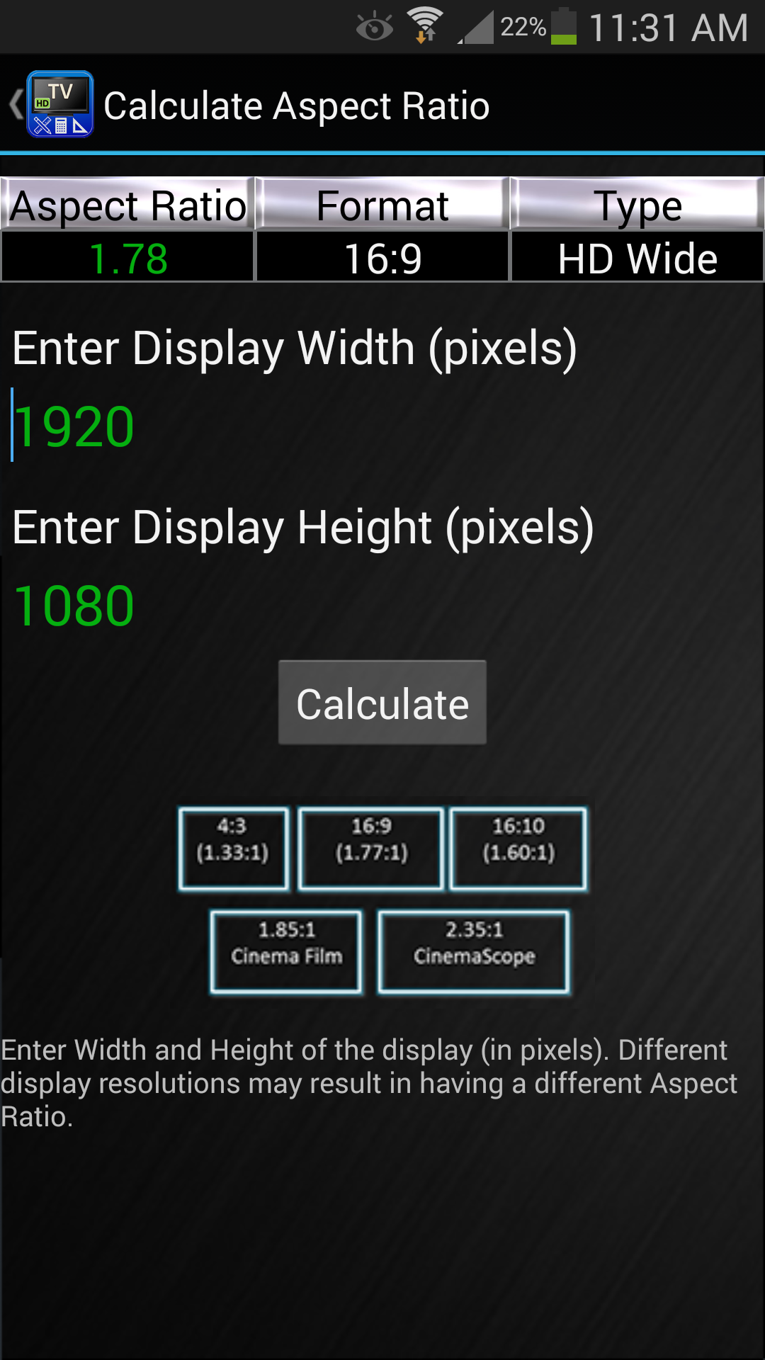 HDTV Calc Tools - App on Amazon Appstore