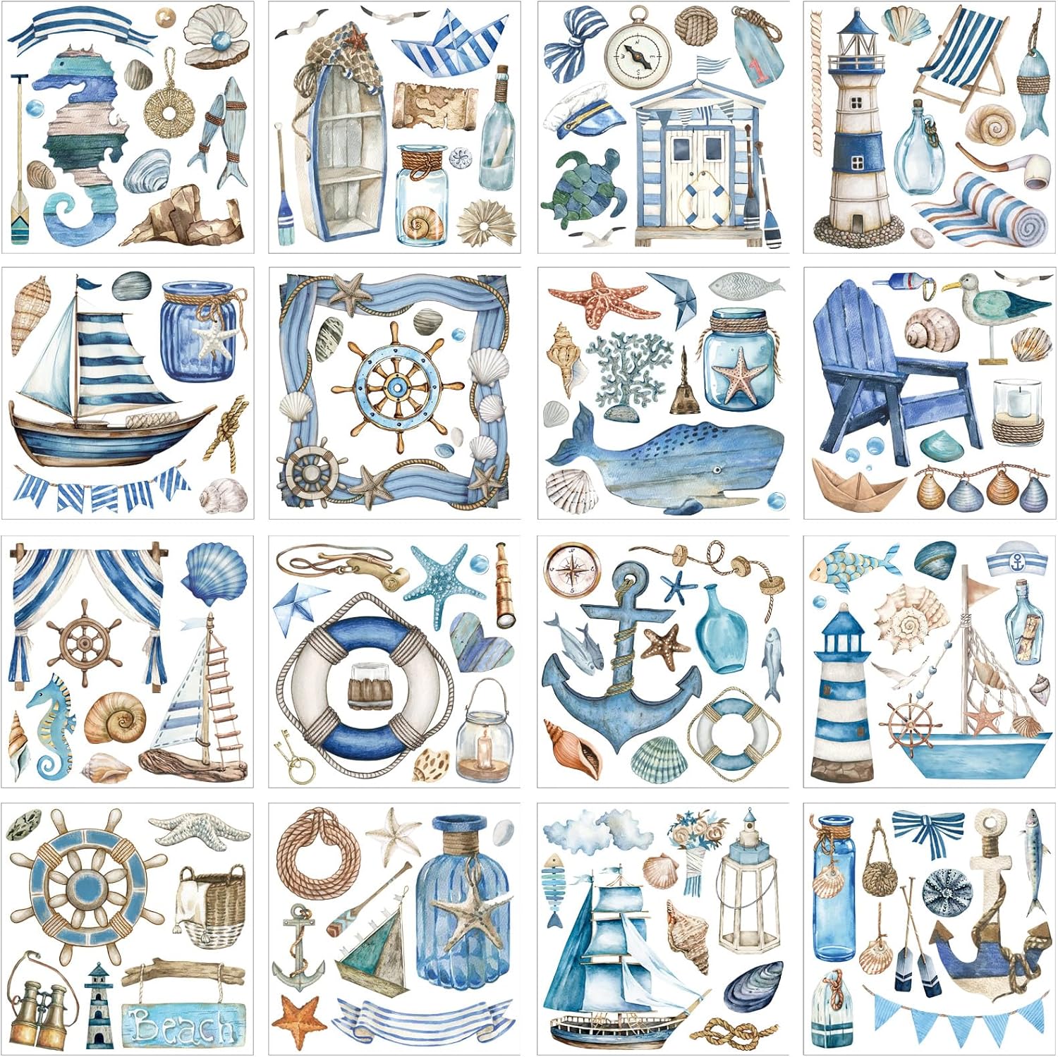 Amazon.com: Dispowreath 16 Sheets Nautical Ocean Summer Rub on ...