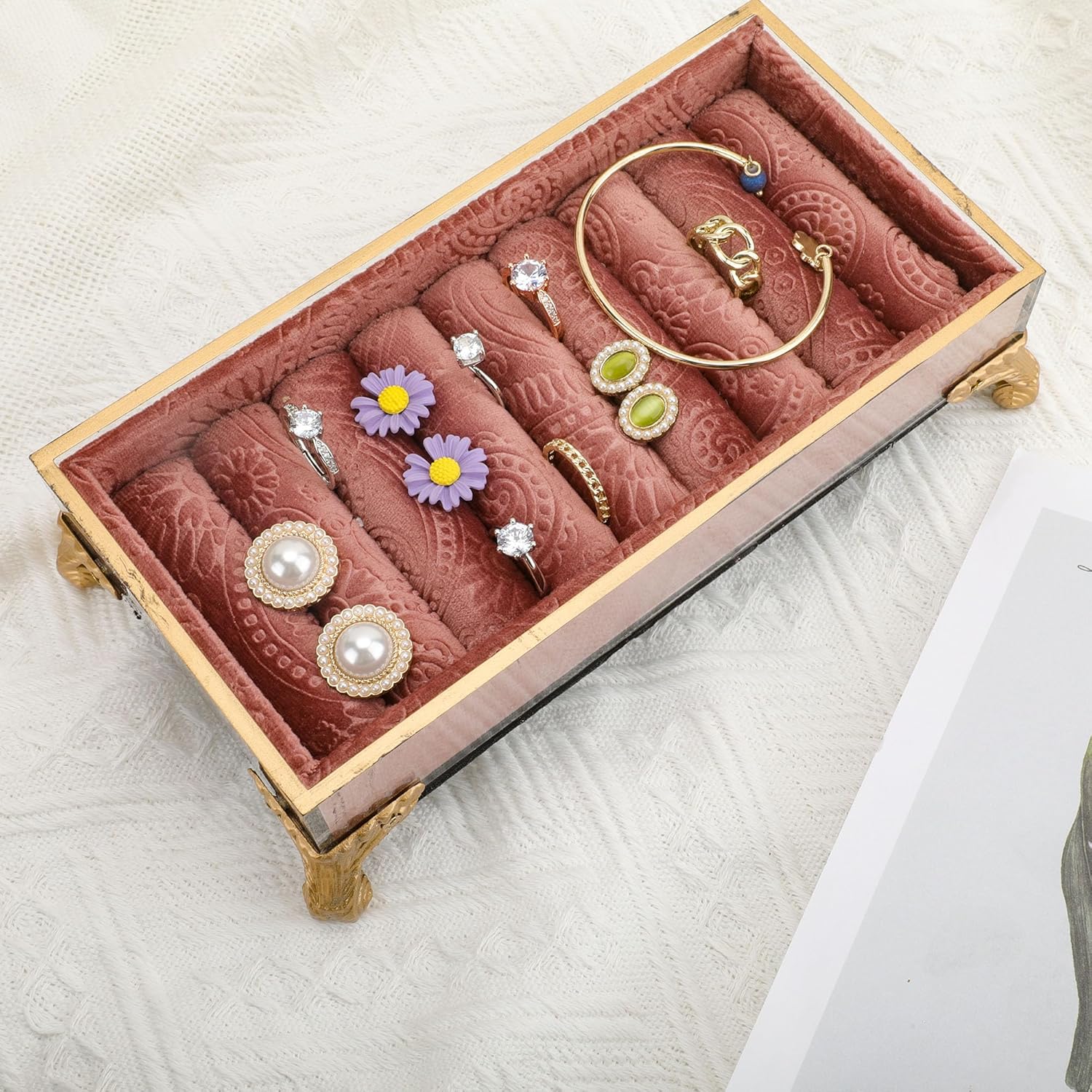 Amazon.com: SQIKUQK Vintage Velvet Slots Ring Holder for Jewelry ...