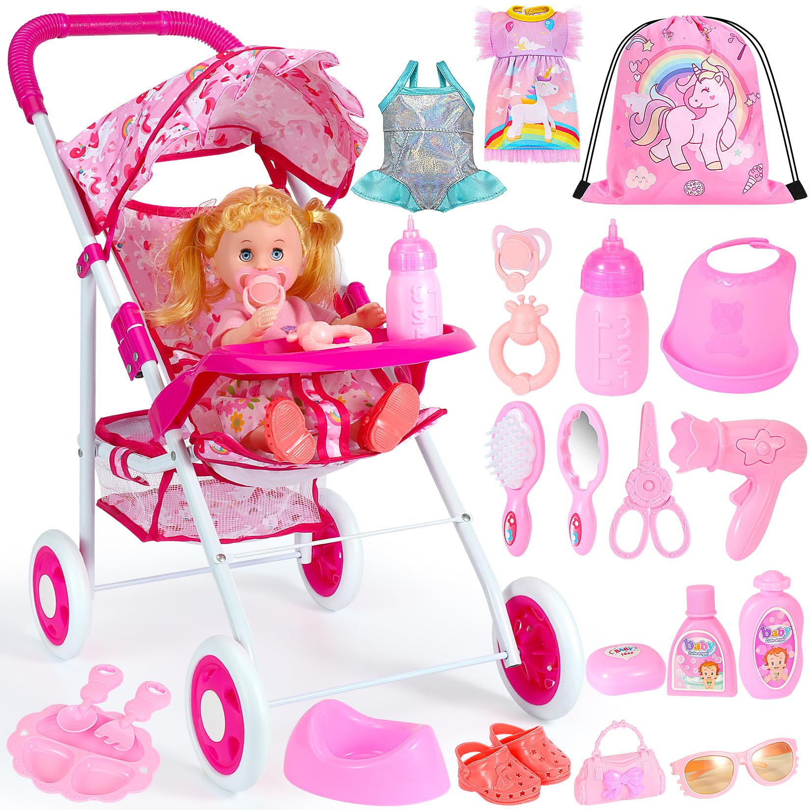 Amazon.com: Baby Doll Stroller for Toddlers 3 4 5 6 Year Old Girls, 24 ...