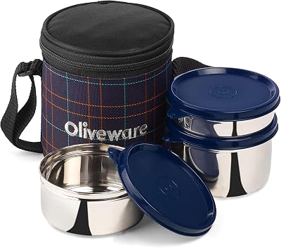 Buy oliveware Double Decker Lunch Box Tiffin, 3 Containers with Plastic ...