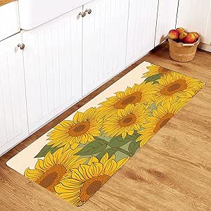 Poowe Sunflower Kitchen Rugs Spring Summer Runner Rugs Non Skid ...