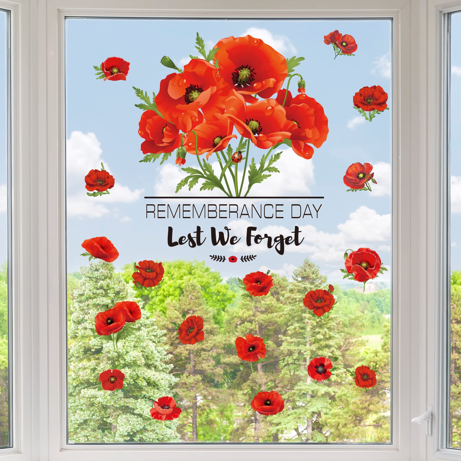 4 Sheets Lest We Forget Poppy Sticker Static Cling Remembrance ...