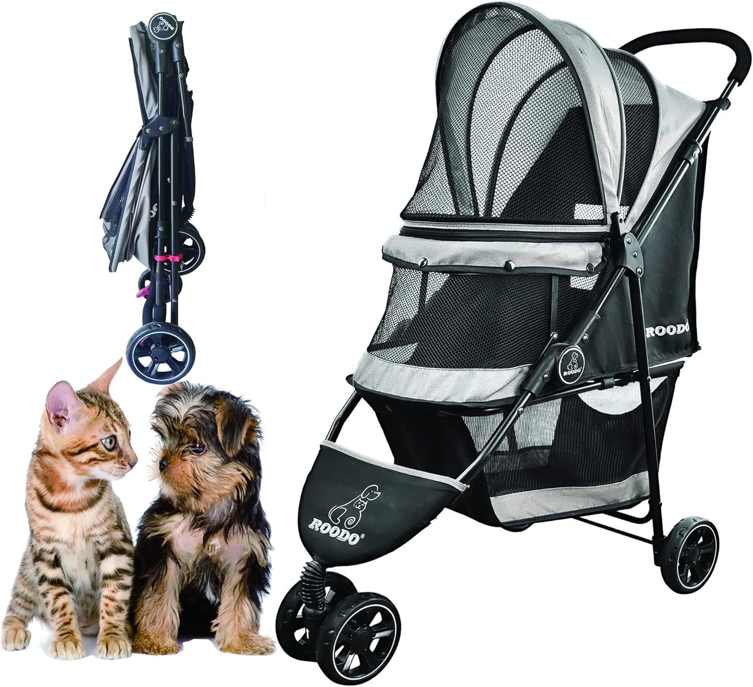 牧原本店ROODO 子犬カート猫カート ペットカート多機能ポータブル軽量 コンパクト四輪折りたたみ式人気ペット用バギー小型犬 猫用ベビーカー耐 ...