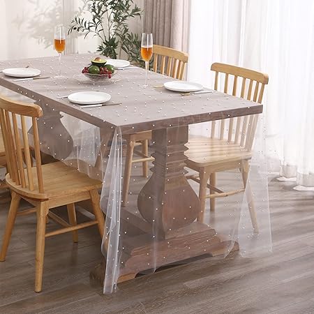 Amazon.com: Tosleo White Bridal Tablecloth Tulle Pearl Table Cloth ...