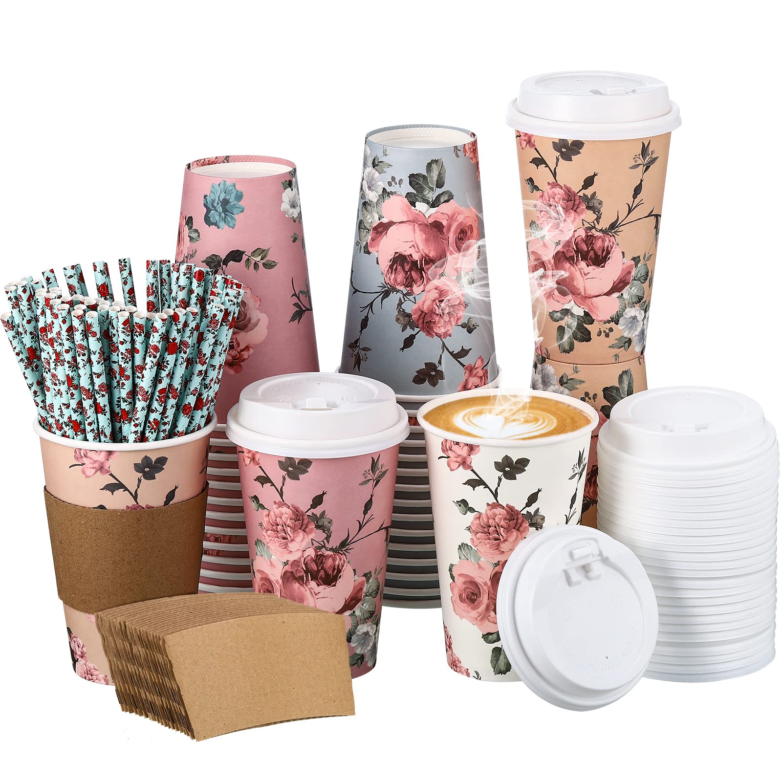 Amazon.com: Gerrii 240 Pcs Floral Paper Cups Vintage Tea Party Coffee ...
