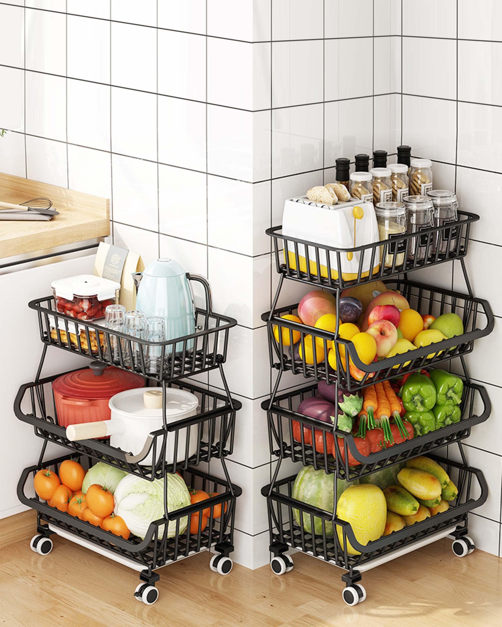 Amazon.com: RUJIN Fruit Basket, 4 Tier Stackable Storage Baskets with ...