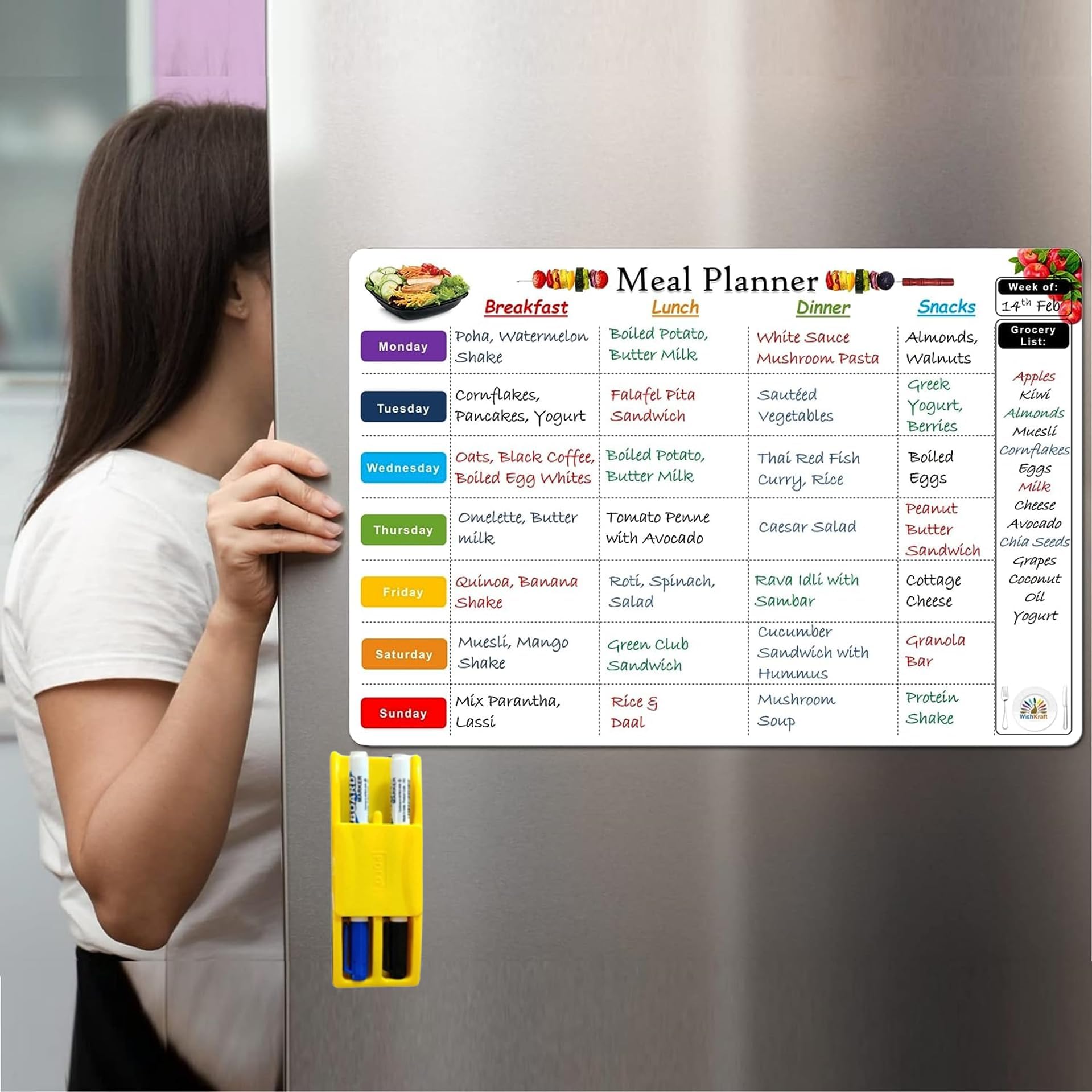 WishKraft Magnetic Meal Planner [18x12 inch] for Fridge | Dry Erase ...