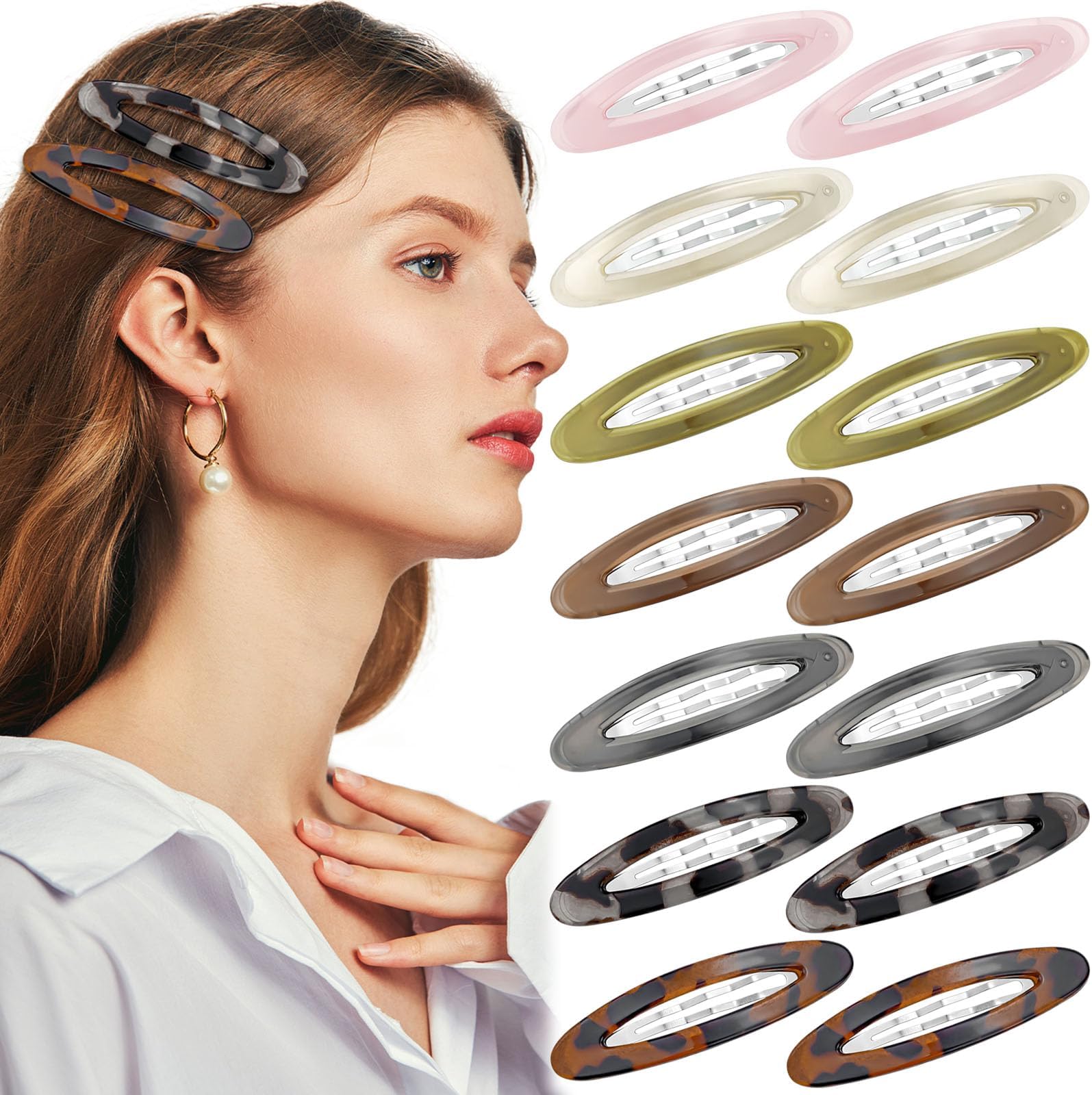Amazon.com : 14Pcs 3.35 Inch Oval Snap Hair Clips Glossy Large Hair ...