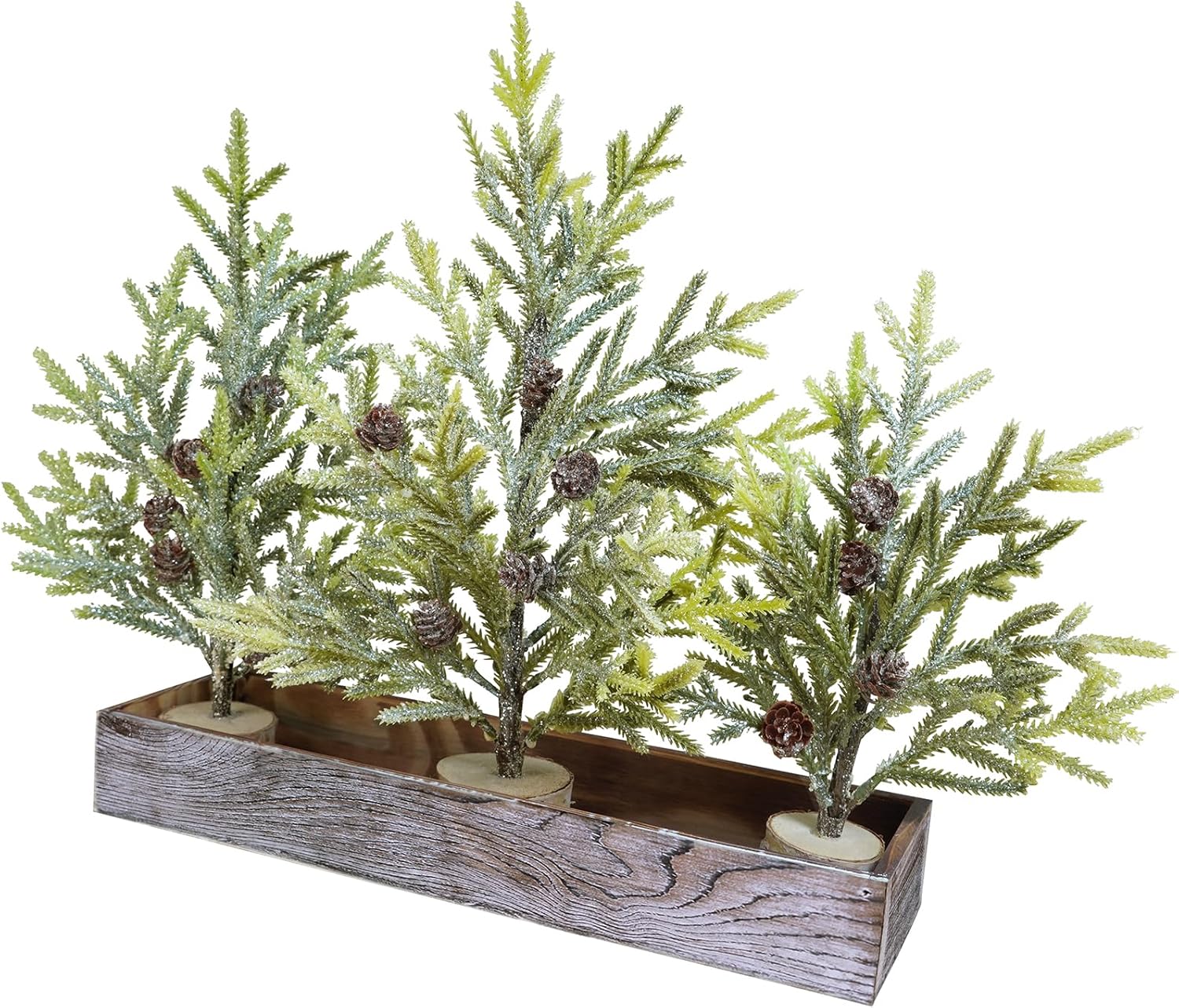 Winlyn Paquete de 3 mini pinos artificiales esmerilados con piñas y ...