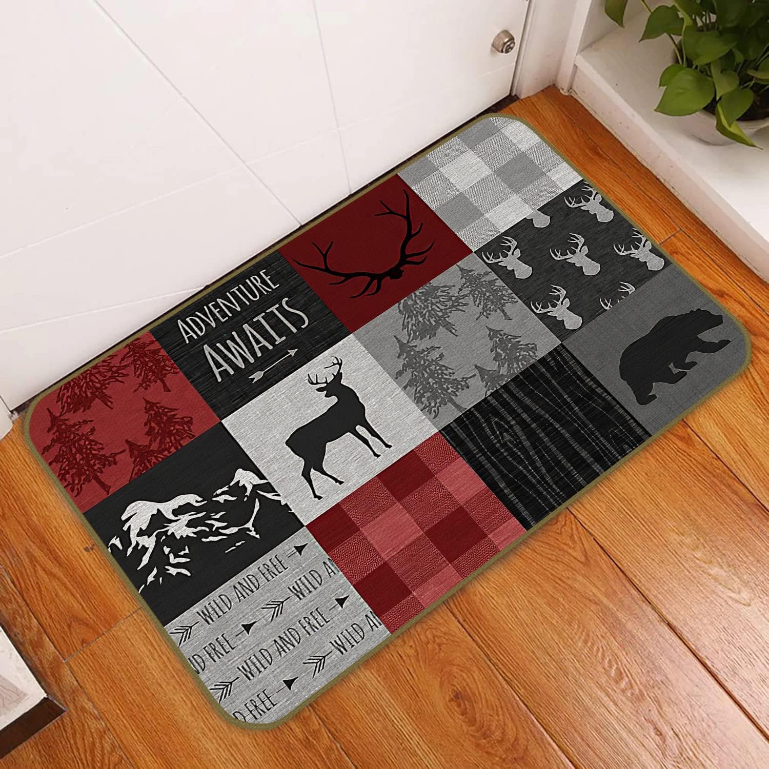 Amazon.com: KXO Adventure Awaits Grey Black Red Check Plaid Moose Bear ...