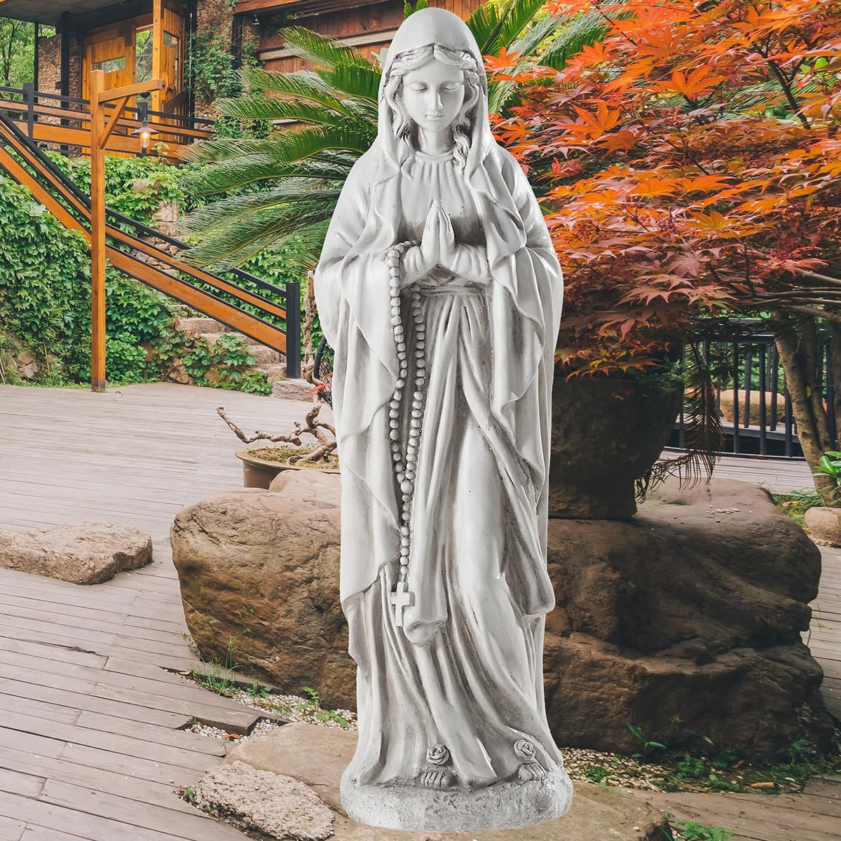 Amazon.com: Solid Rock Stoneworks Virgin Mary Stone Garden Statue 18in ...