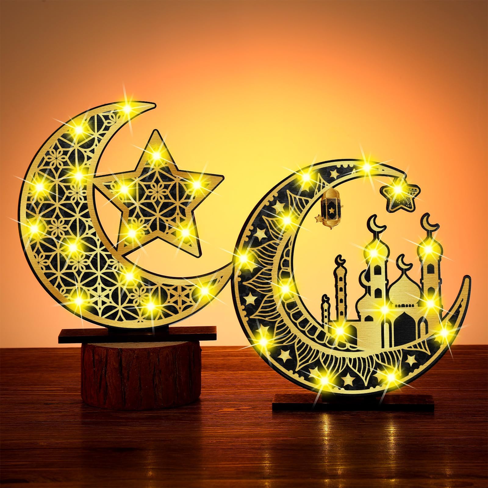 Amazon.com: RattanView 2 Pcs Ramadan Eid Mubarak Crafts Night Light 3D ...