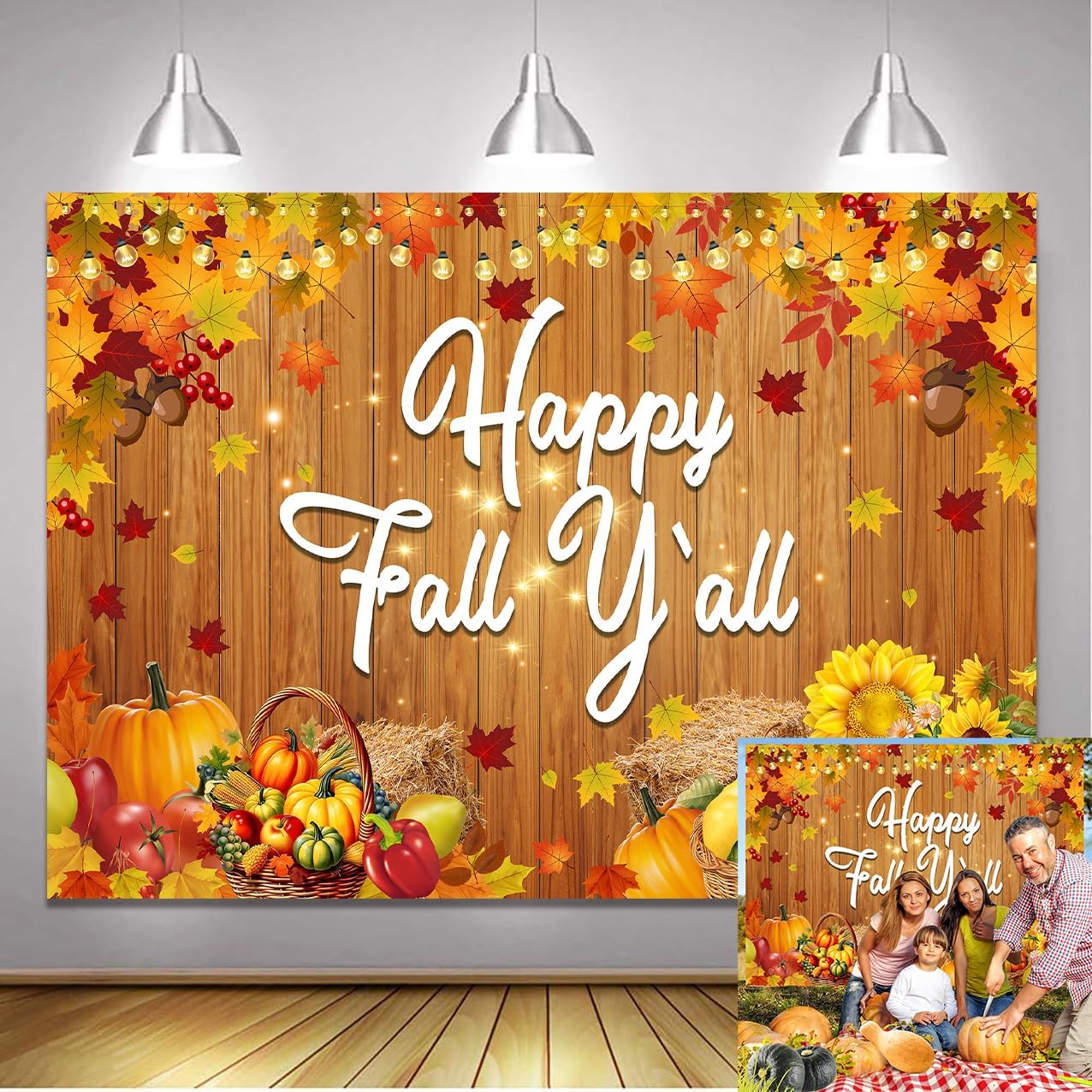 Amazon.com : Happy Fall Y'all Banner Backdrop 7x5ft Autumn Maple Leaves ...