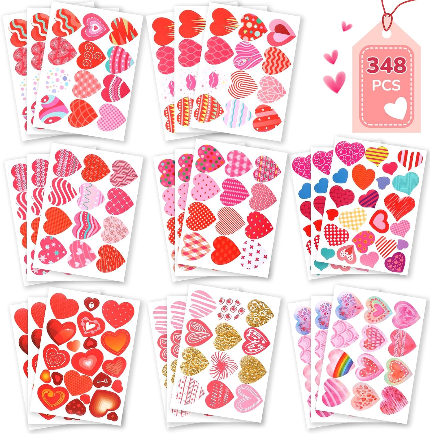 Amazon.com: 348 Pcs Valentines Stickers for Kids, Bulk Love Heart ...