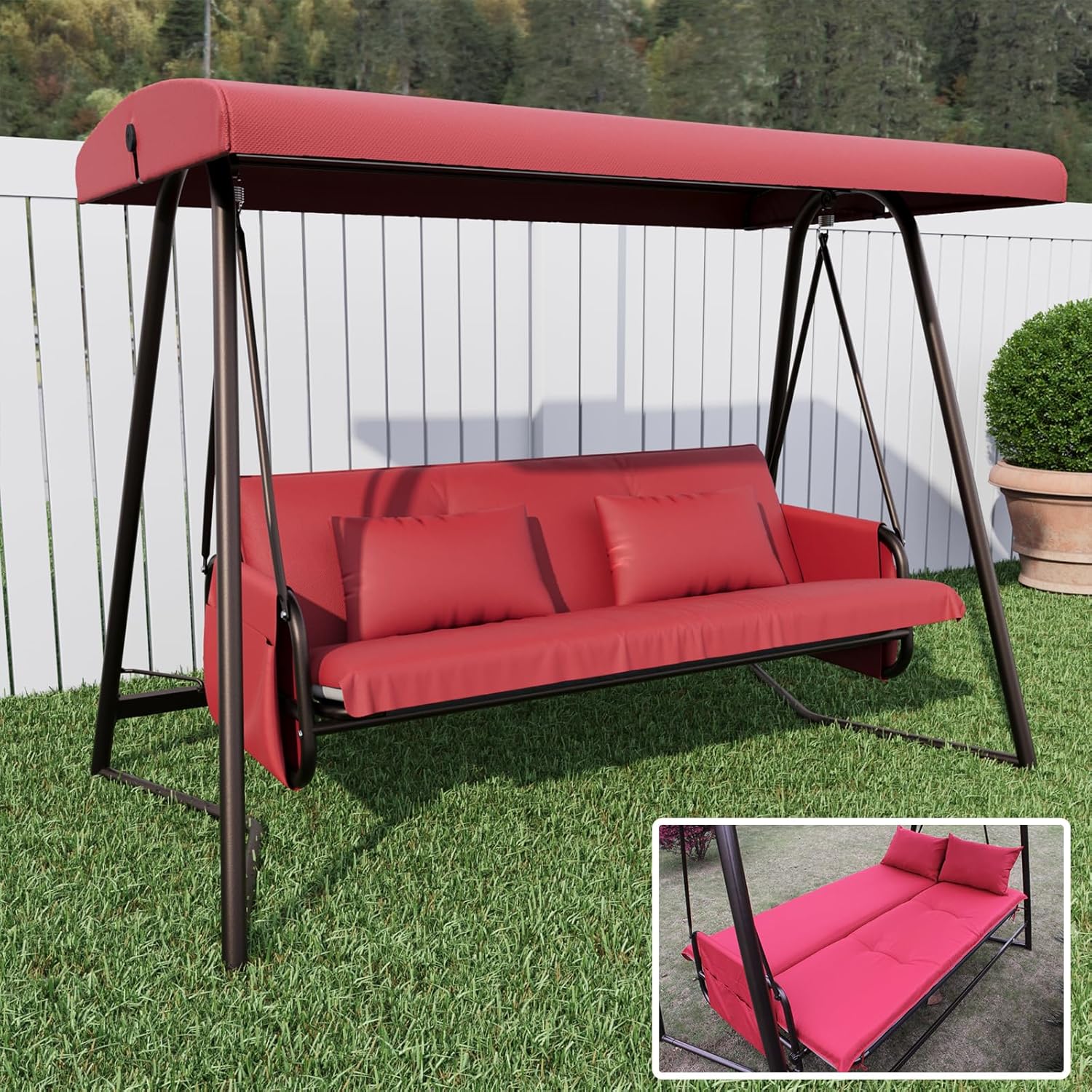 Amazon.com : JOYBASE 3 Person Outdoor Porch Swing with Canopy, Patio ...