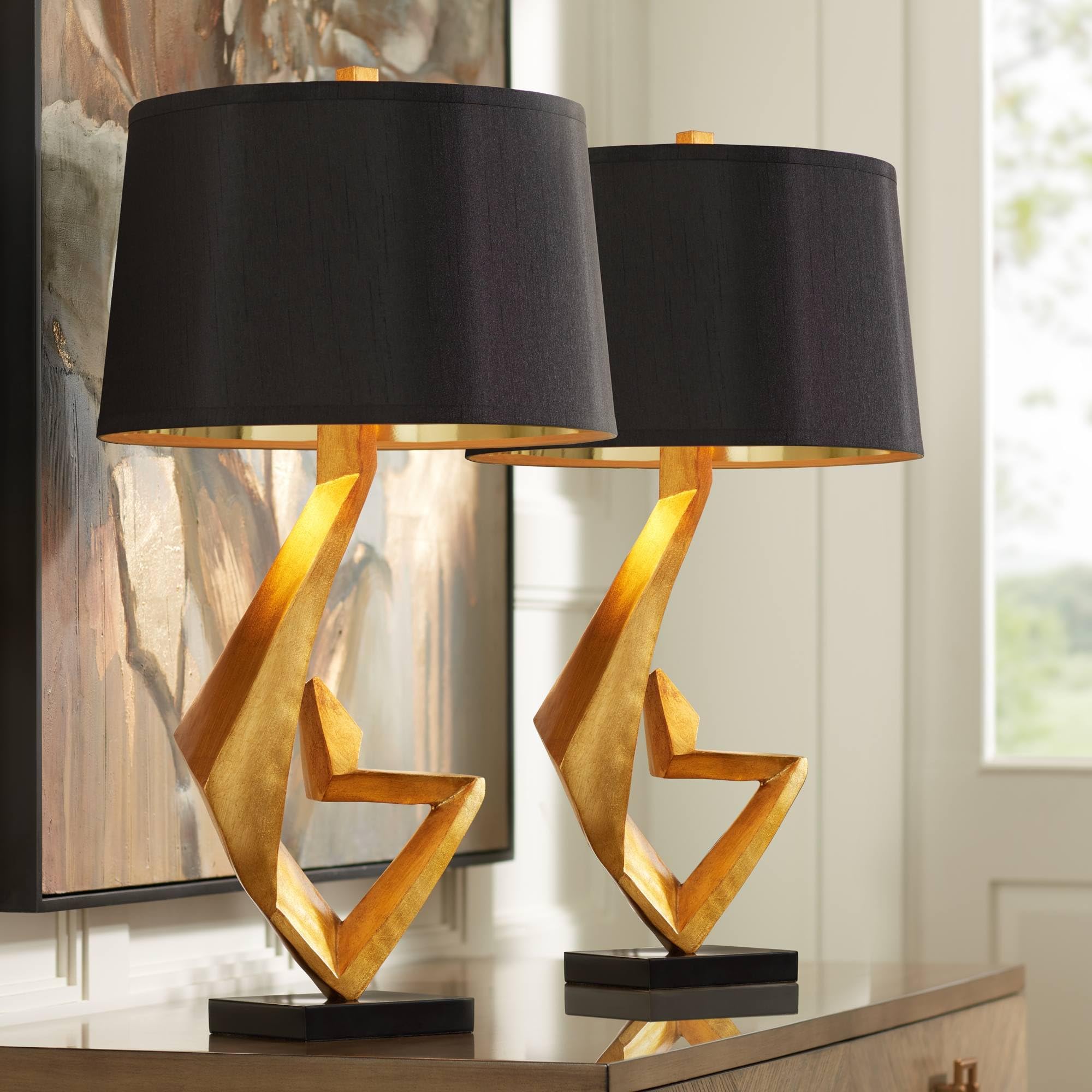 Possini Euro Design Possini Euro Zeus Gold Leaf Modern Table Lamps with ...
