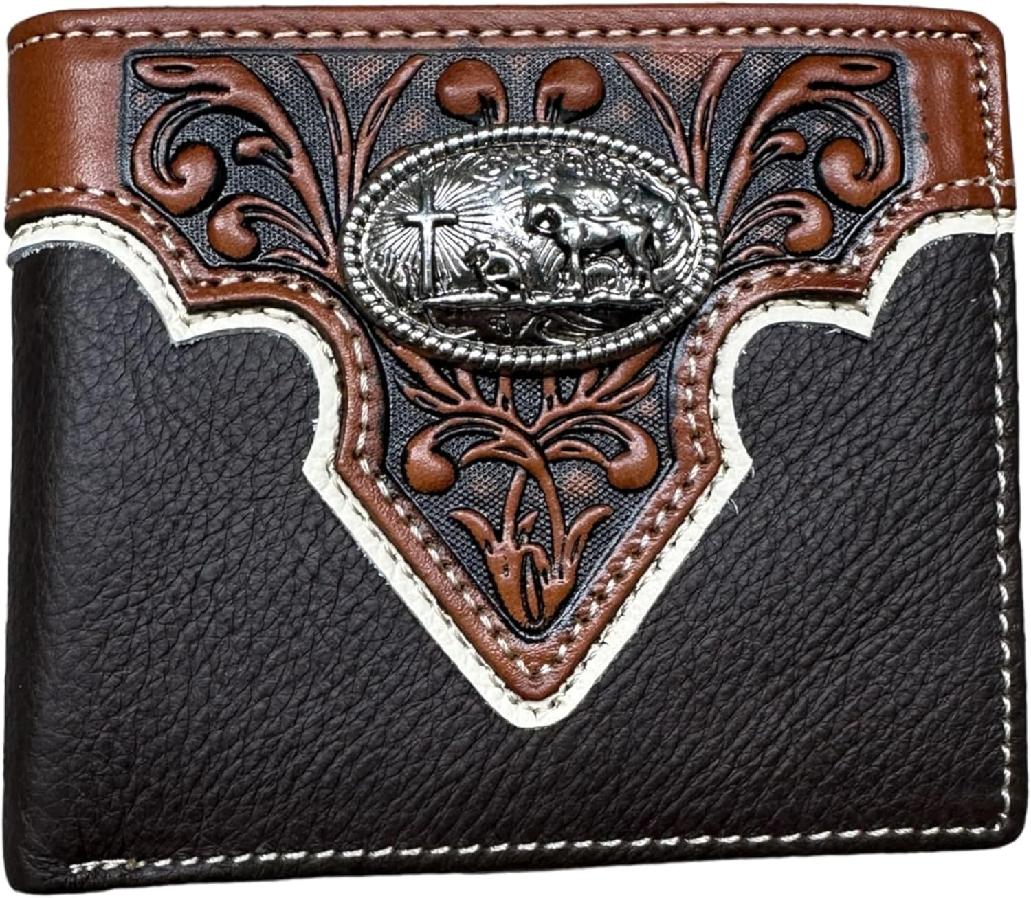 Amazon.com: Western Stakes Men’s Short Leather Wallet – Tooled Top ...