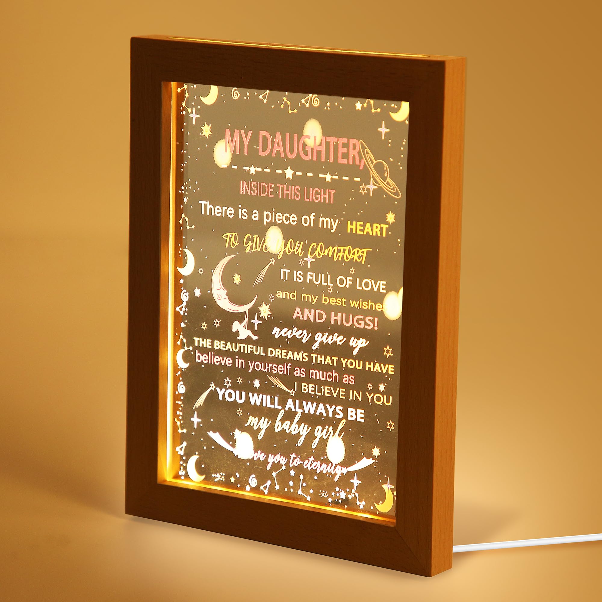 Wooden Frame Night Light for Daughter from Mom Dad Heartfelt Daughter ...