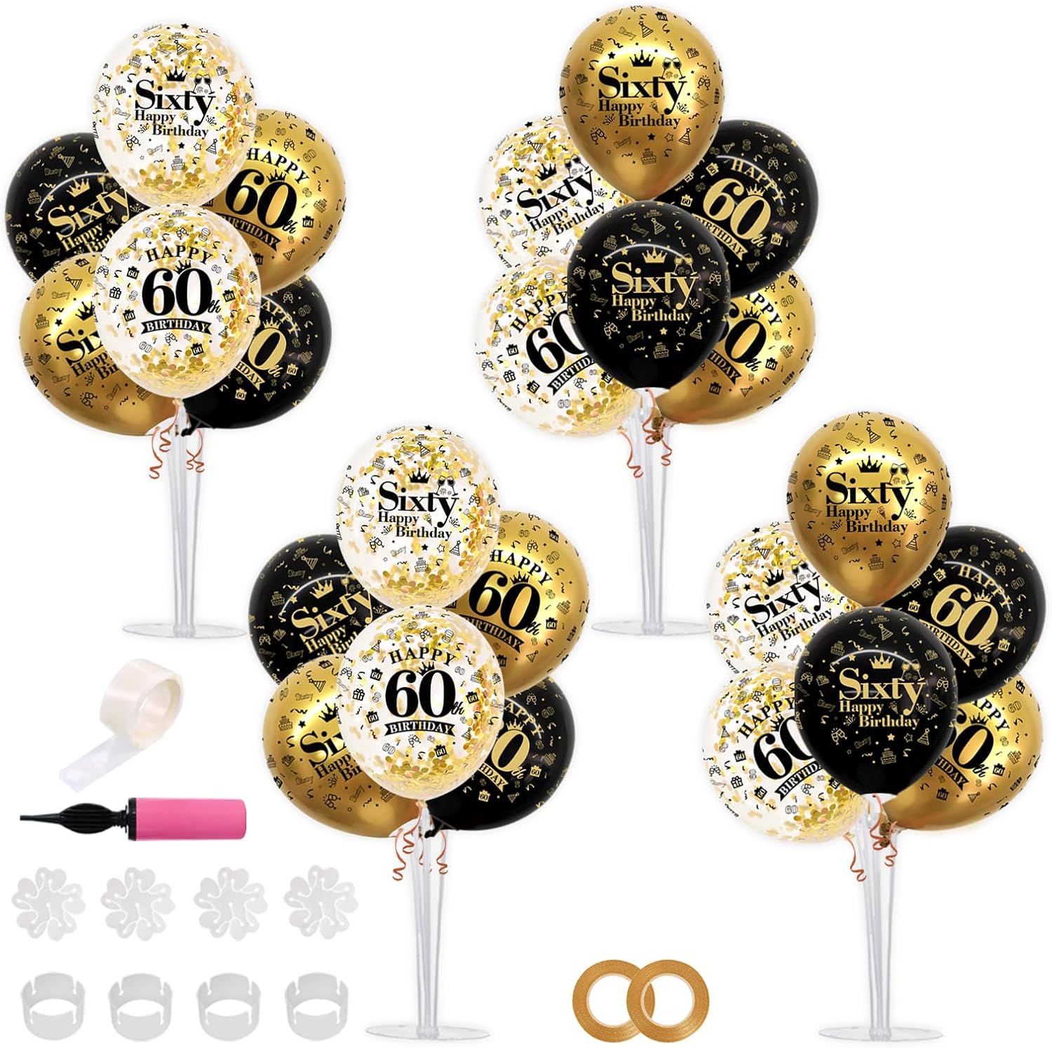 Amazon.com: TONIFUL 4 Set Black Gold Balloon Stand Kit for Birthday ...