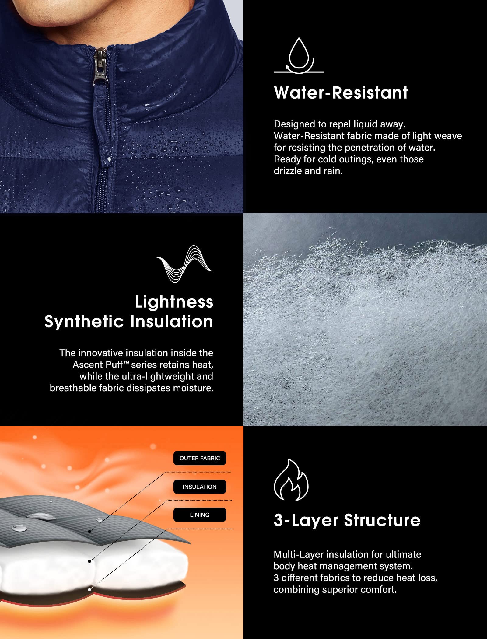 Snapklik.com : TSLA Mens Lightweight Packable Accent Puffer Jacket