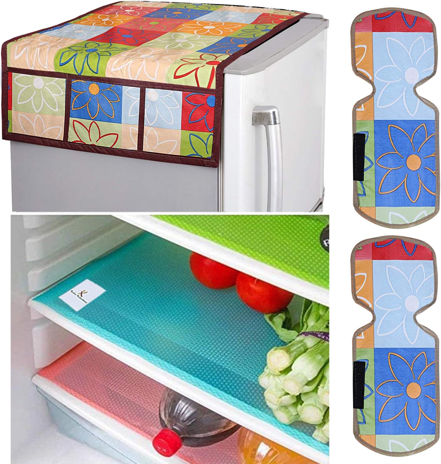 Kuber Industries Floral Design Combo PVC 3 Pieces Fridge Mats, 2 Piece ...