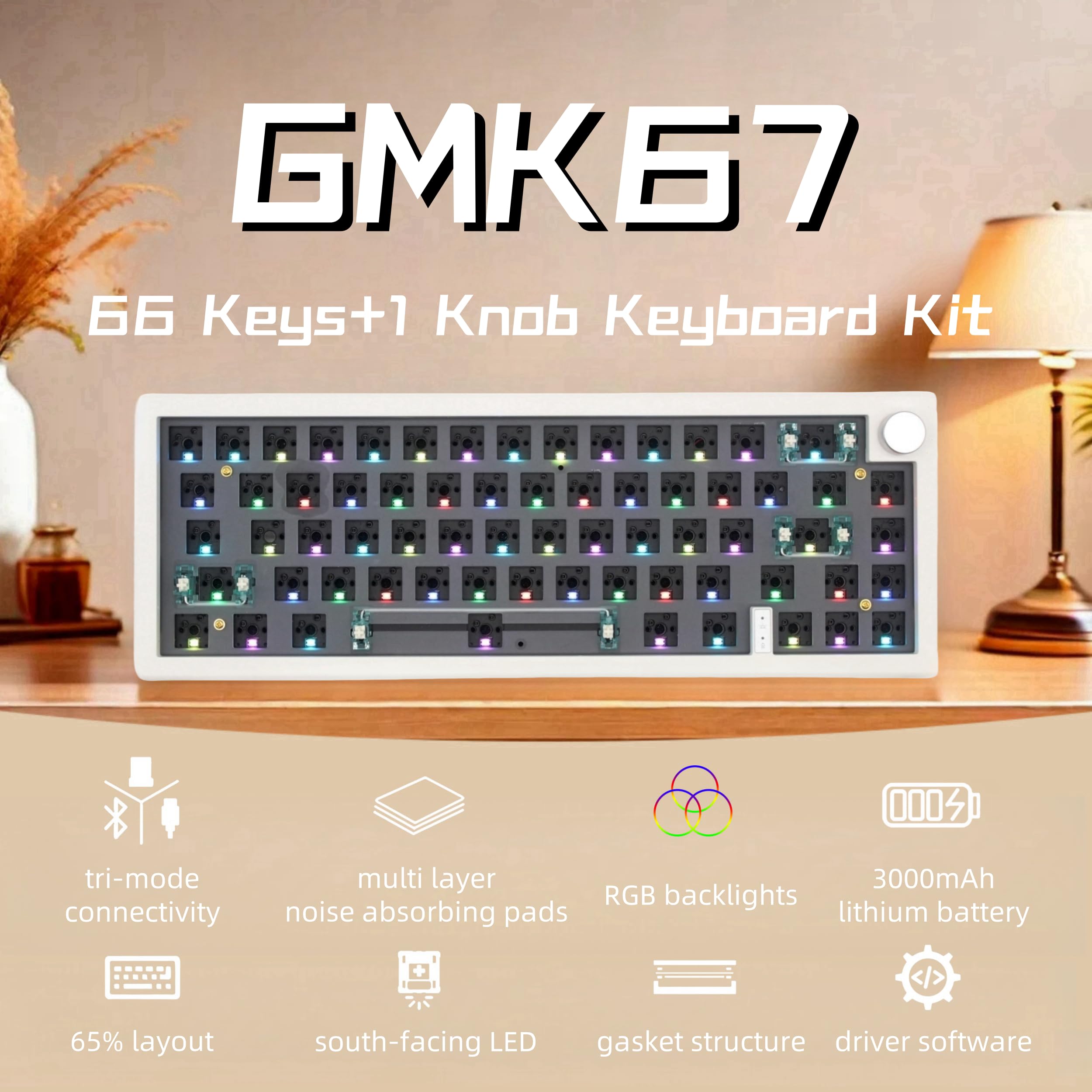 Snapklik.com : Cmokifuly GMK67 65% Mechanical Keyboard Kit Tri-Mode ...